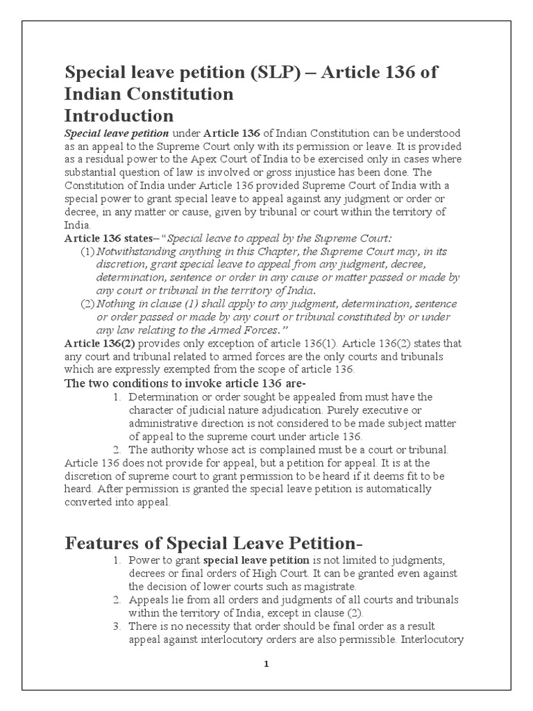 Understanding Article 136: Special Leave Petition | PDF | Tribunal ...