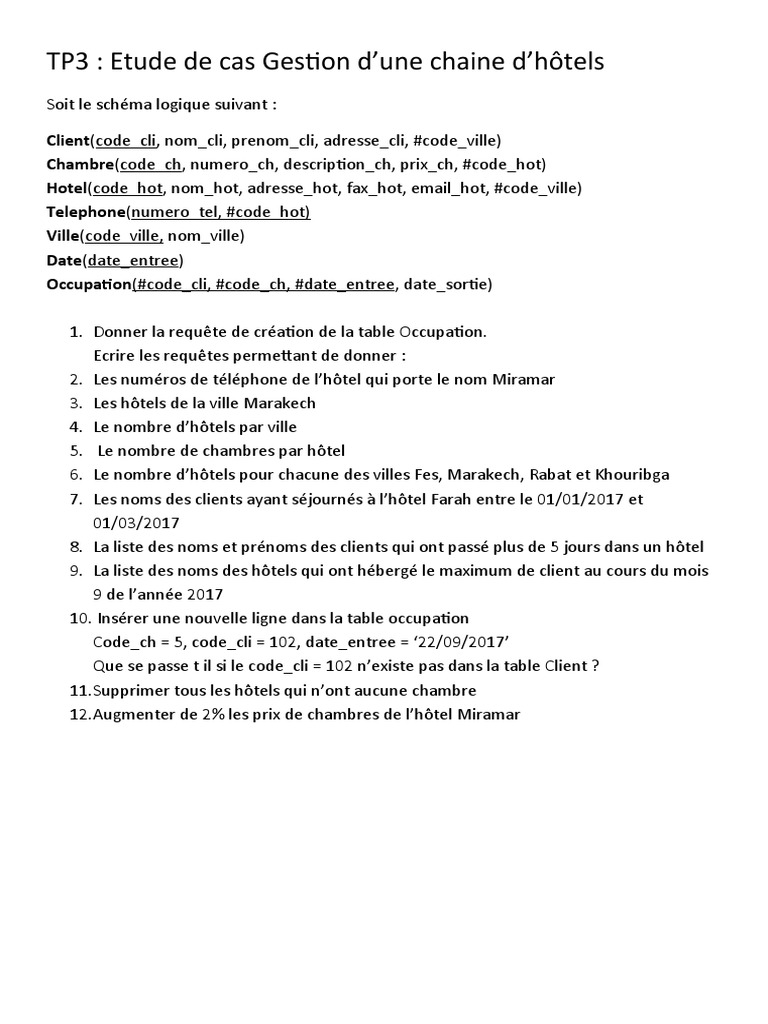 TP3 - Etude de Cas Gestion Hotel | PDF | Ordinateurs