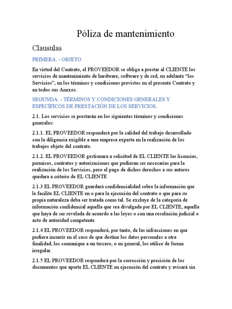 Póliza de Mantenimiento | PDF | Software | Hardware de la computadora