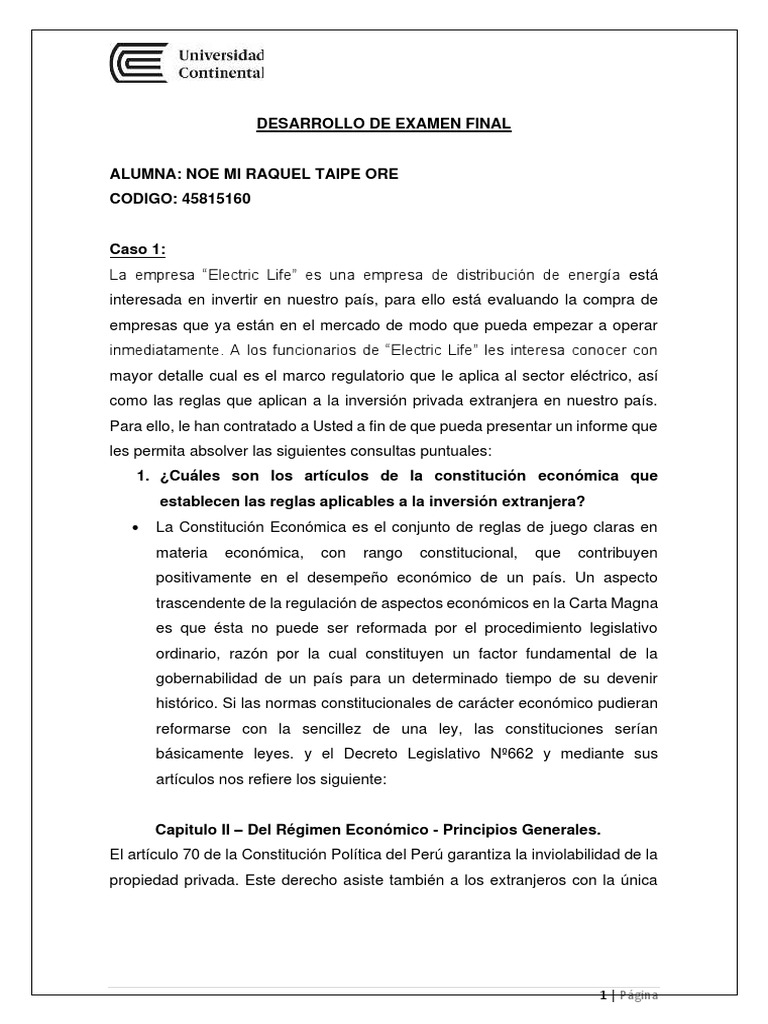 Examen Final - Derecho de La Regulaciòn - Noemi Taipe | PDF