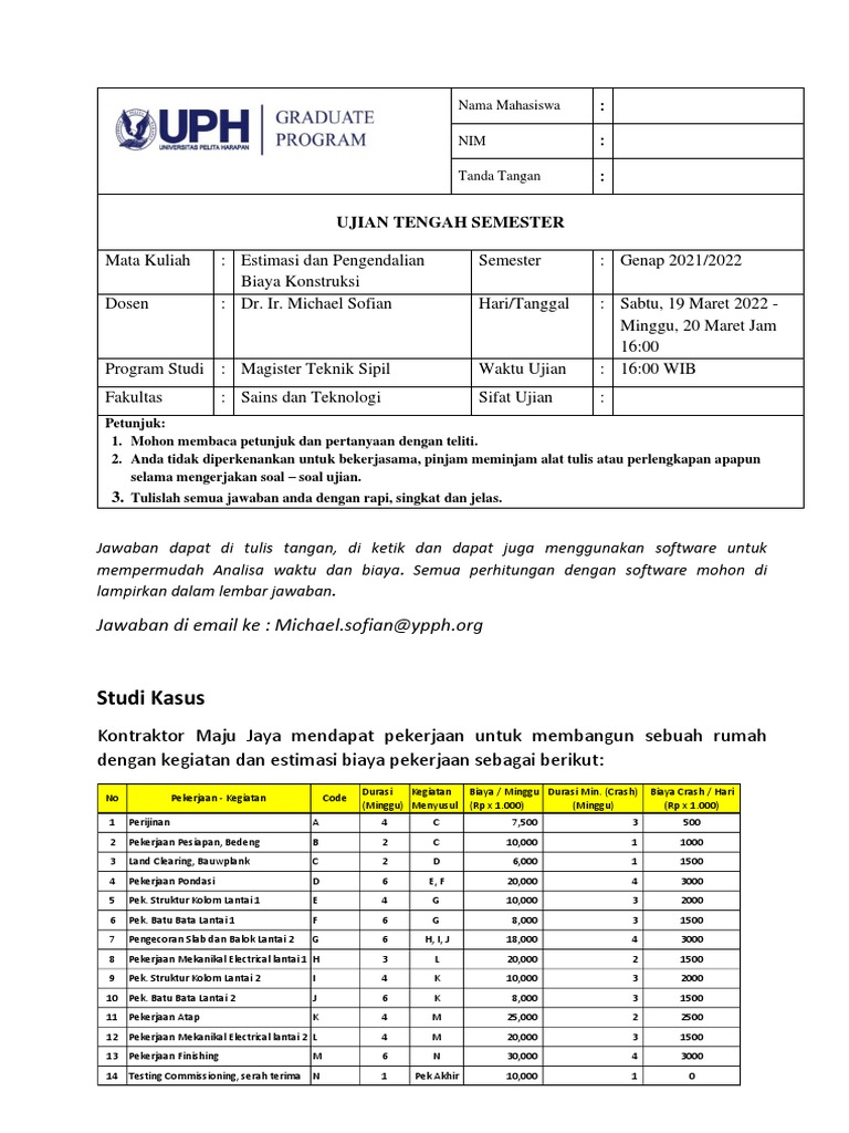 Soal UTS - Estimasi Pengendalian Biaya Konstruksi | PDF