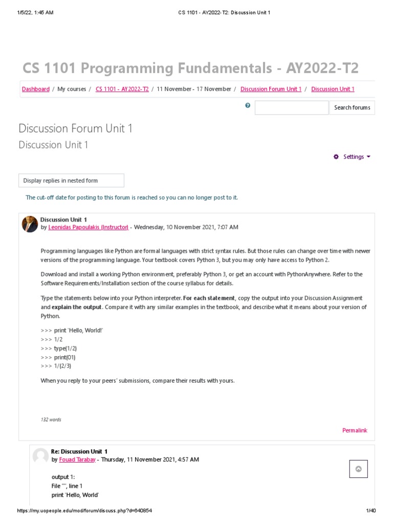 CS 1101 - AY2022-T2 - Discussion Unit 1 | PDF | Decimal | Python (Programming Language)