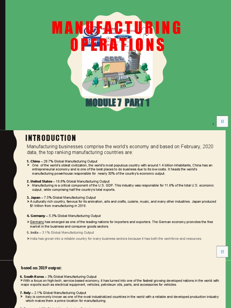 Mod7 Part 1 Manufacturing Operations | PDF | Cost | Expense