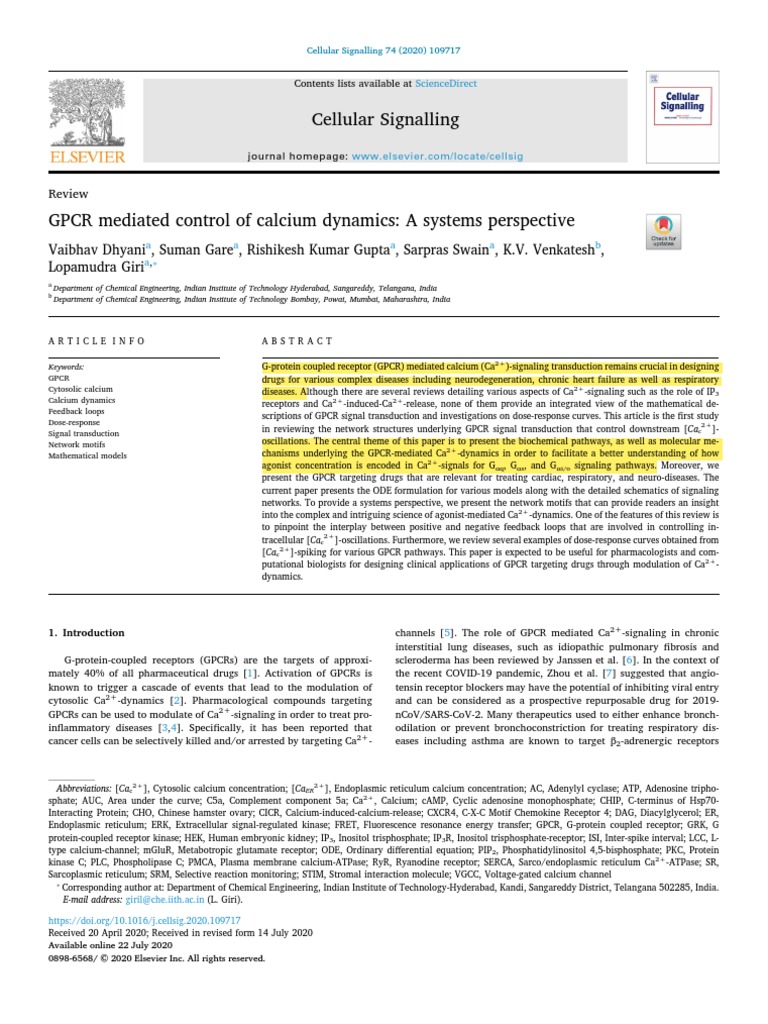 GPCR Mediated Control of Calcium Dynamics A Systems Perspective | PDF ...