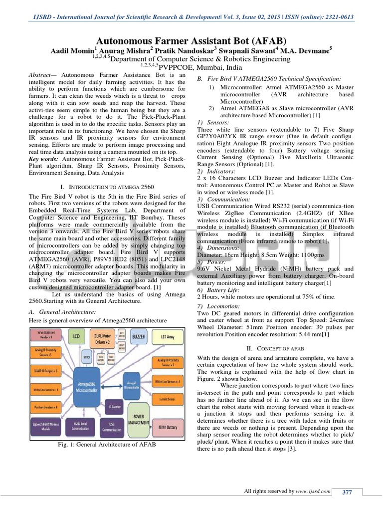 Autonomous Farmer Assistant Bot Afab Pdf Robot Robotics