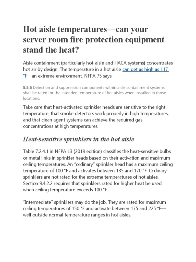Hot Aisle Fire Protection Guide | PDF | Fire Sprinkler System ...