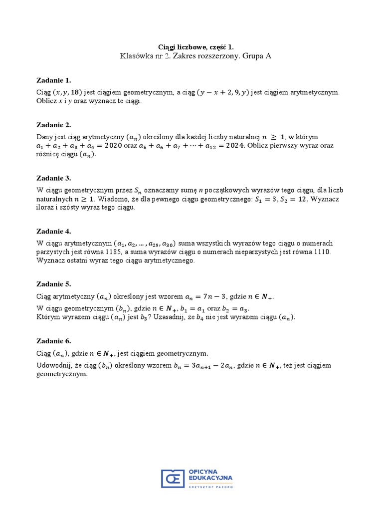 2021 2 Klasowka kl3 Ciagi Liczbowe cz1 ZR Ab Wer4 | PDF