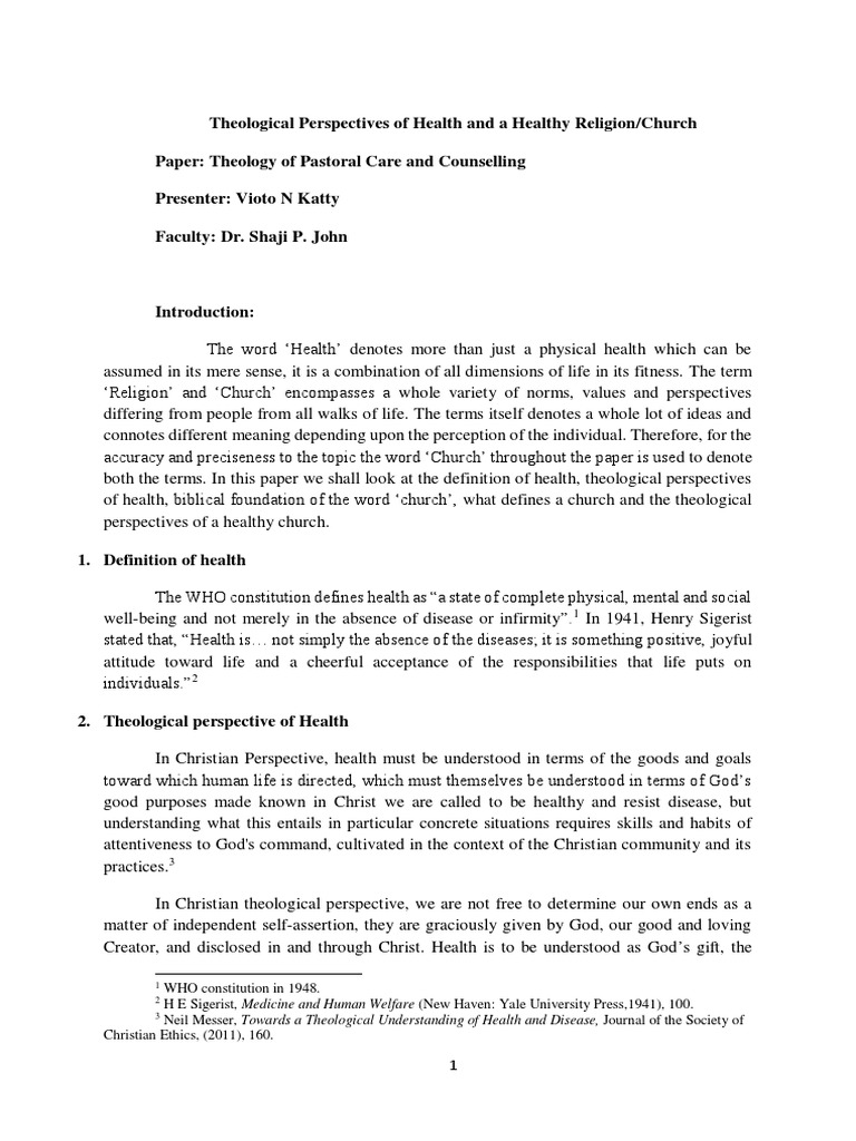 Theological Perspectives of A Health and A Healthy Religion | PDF ...
