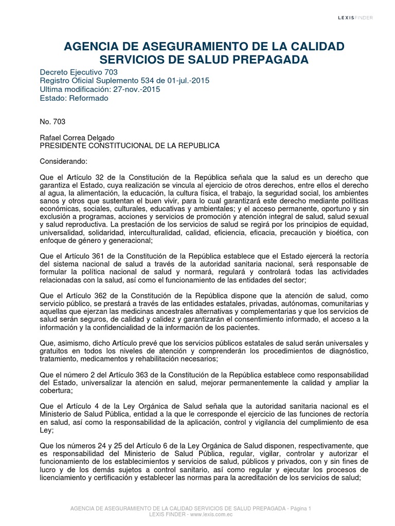 Decreto Ejecutivo 703 Creacion Acess | PDF | Sistema de salud ...