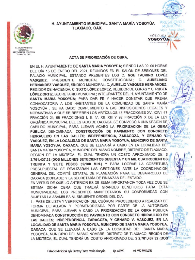 Acta de Priorizacion de Obra | PDF