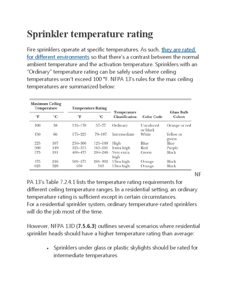 Sprinkler Temperature Rating | PDF | Fire Sprinkler System | Building ...