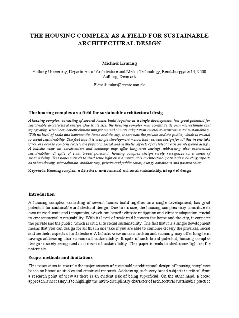 Housing Complexes as Fields for Integrated Sustainable Architectural ...