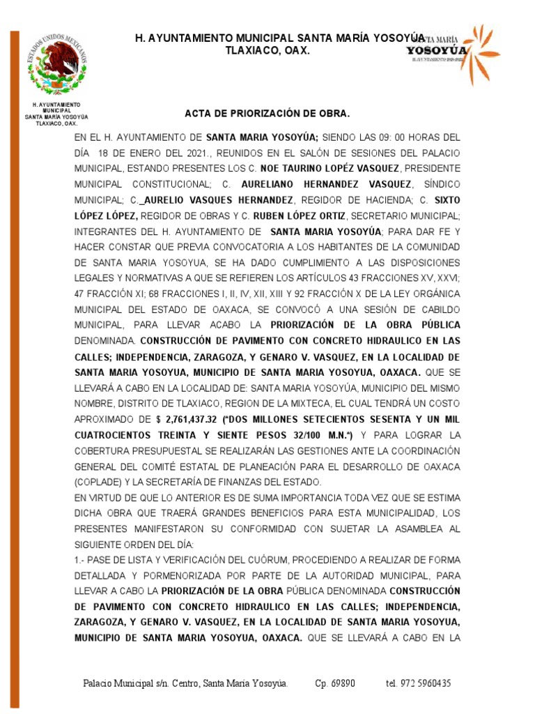 1.2.2 Acta de Priorizacion de Obra | PDF | Gobierno local | Gobierno
