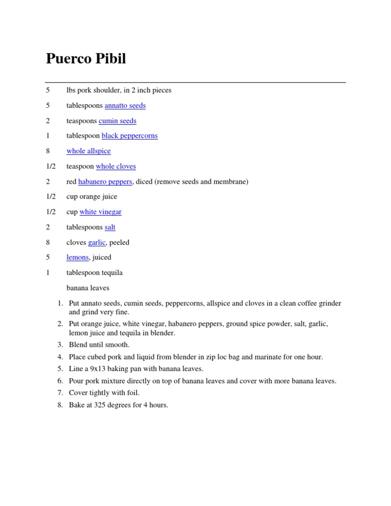 Authentic Puerco Pibil Recipe | PDF