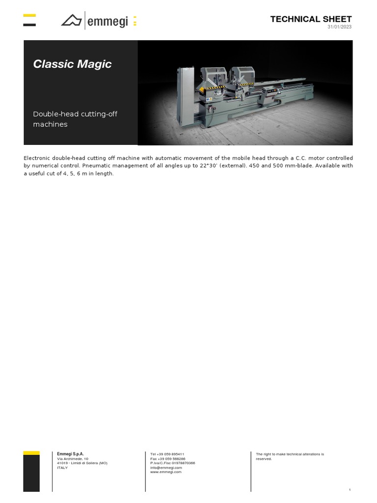 Technical Sheet - Classic Magic - Emmegi | PDF | Printer (Computing) | Manufactured Goods