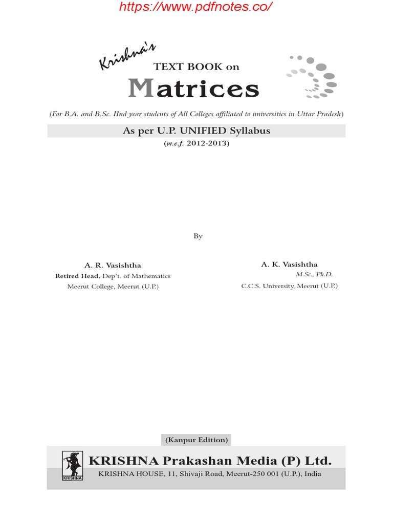 Matrix Textbook Notes | PDF | Matrix (Mathematics) | Eigenvalues And ...