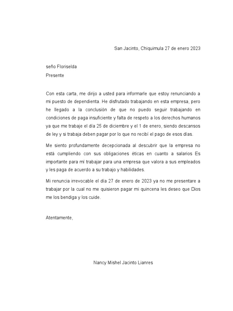 Carta Renuncia Mishell | PDF