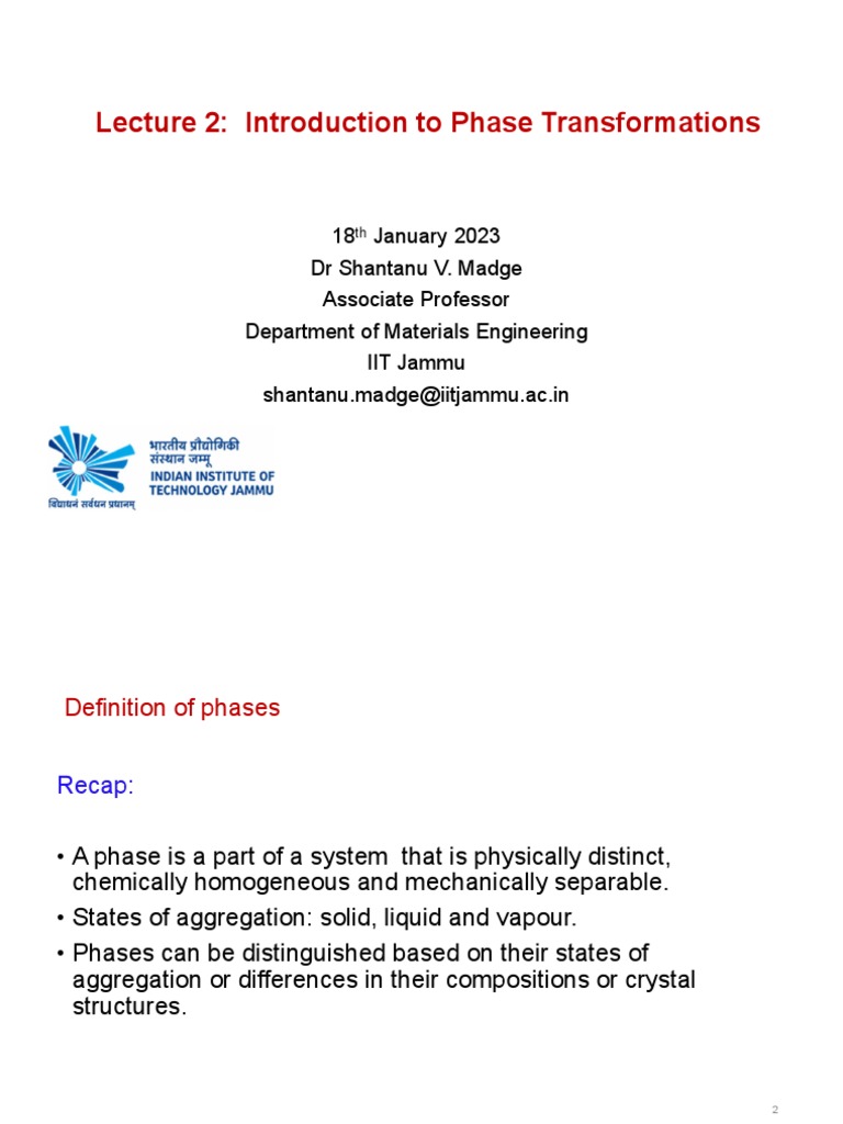 Lecture 2 Overview of Phase Transformations in Materials | PDF | Phase (Matter) | Alloy