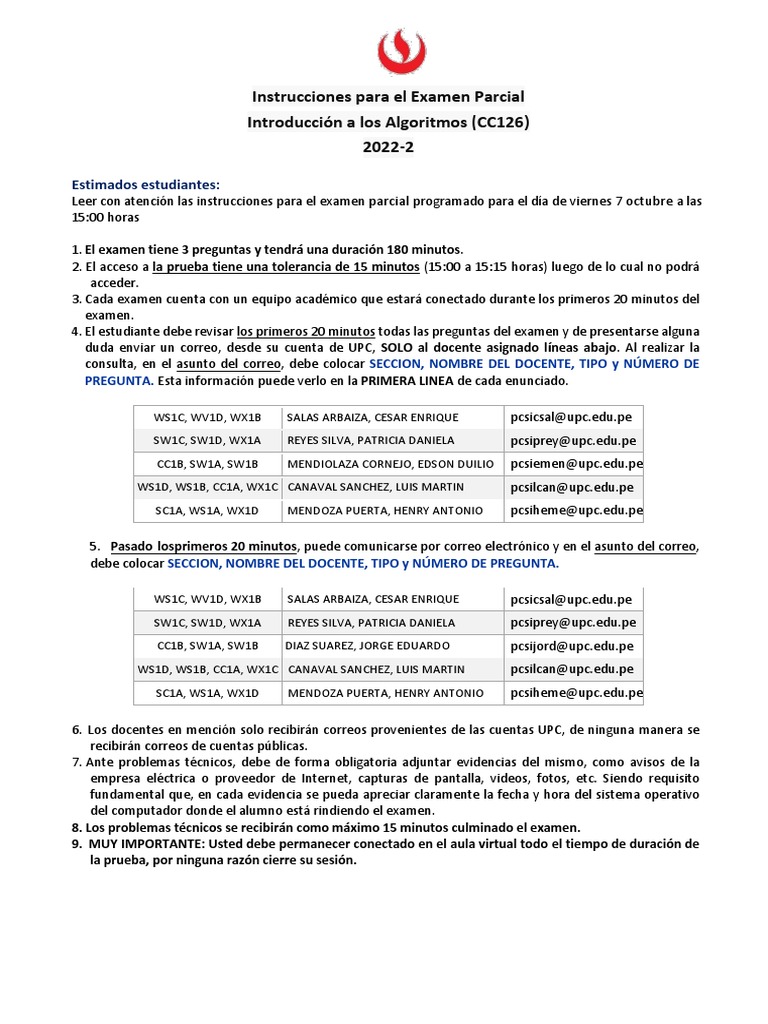 Instrucciones para El Examen Parcial Introduccion A Los Algoritmos 2022-2 | PDF | Archivo de ...