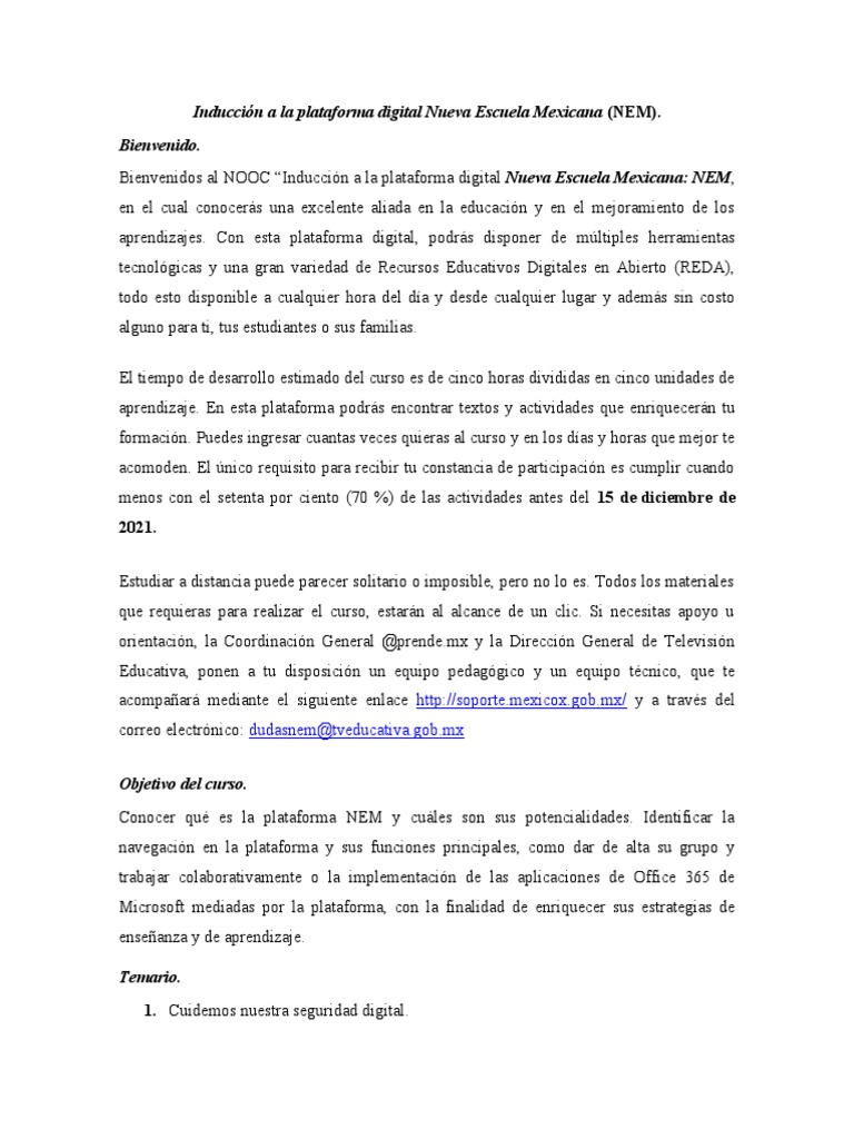 Inducción A La Plataforma Digital Nueva Escuela Mexicana (NEM) | PDF ...