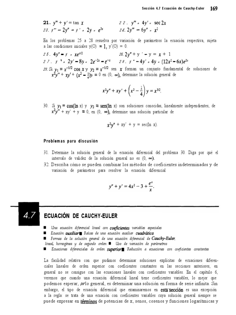 Ecuaciones Difernciales Cauchy-Euler - R Zill | PDF Ecuaciones Difernciales Cauchy-Euler - R Zill | PDF