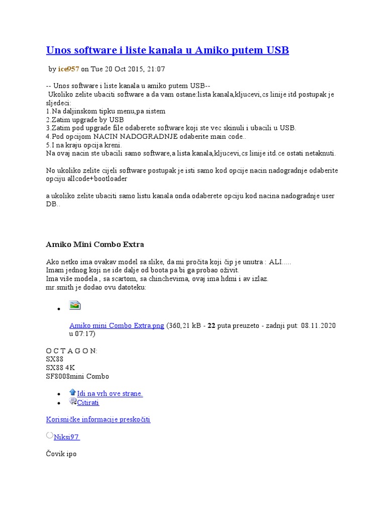 Unos Software I Liste Kanala U Amiko Putem USB | PDF