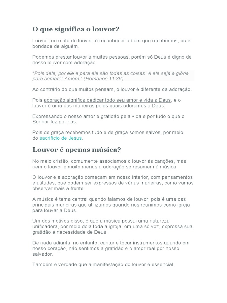 O significado e poder do louvor | PDF | Deus | Amor