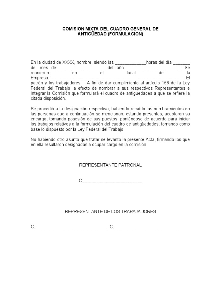 Formato Comision Mixta Del Cuadro Genera | PDF