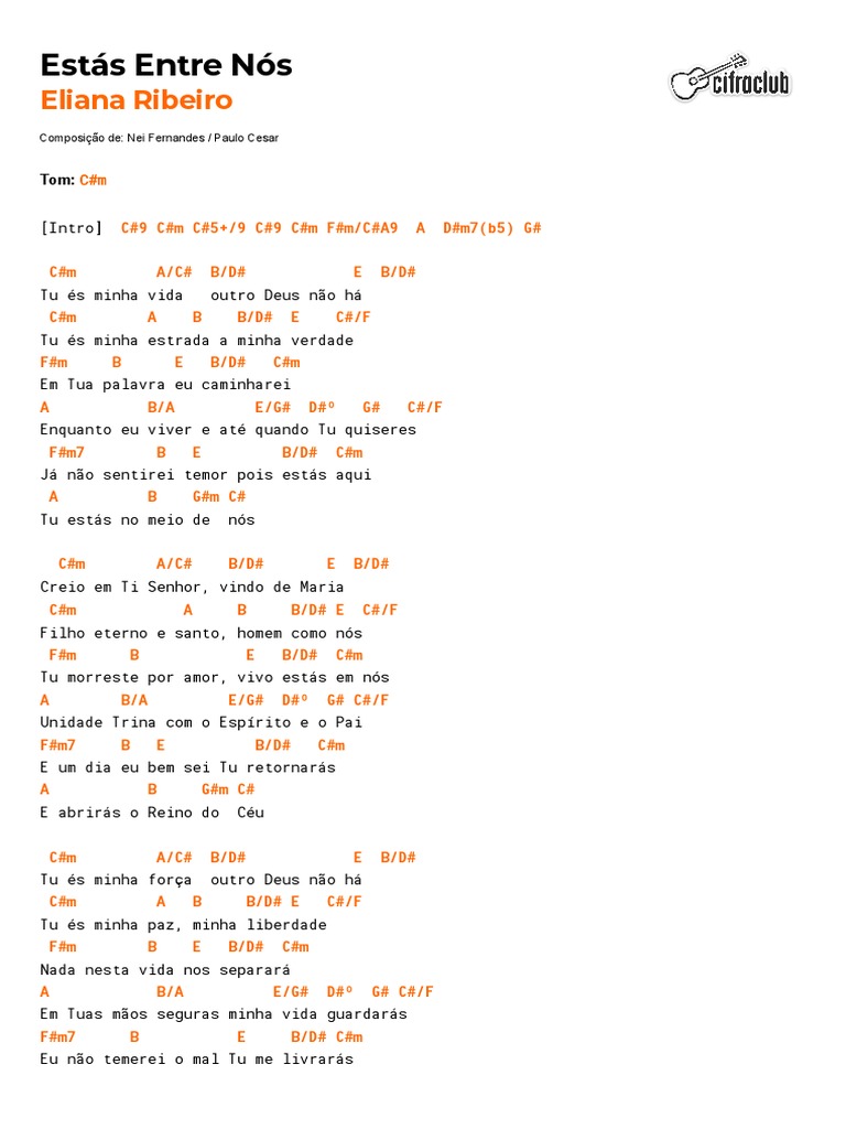 Cifra Club Eliana Ribeiro Estás Entre Nós Download Grátis Pdf