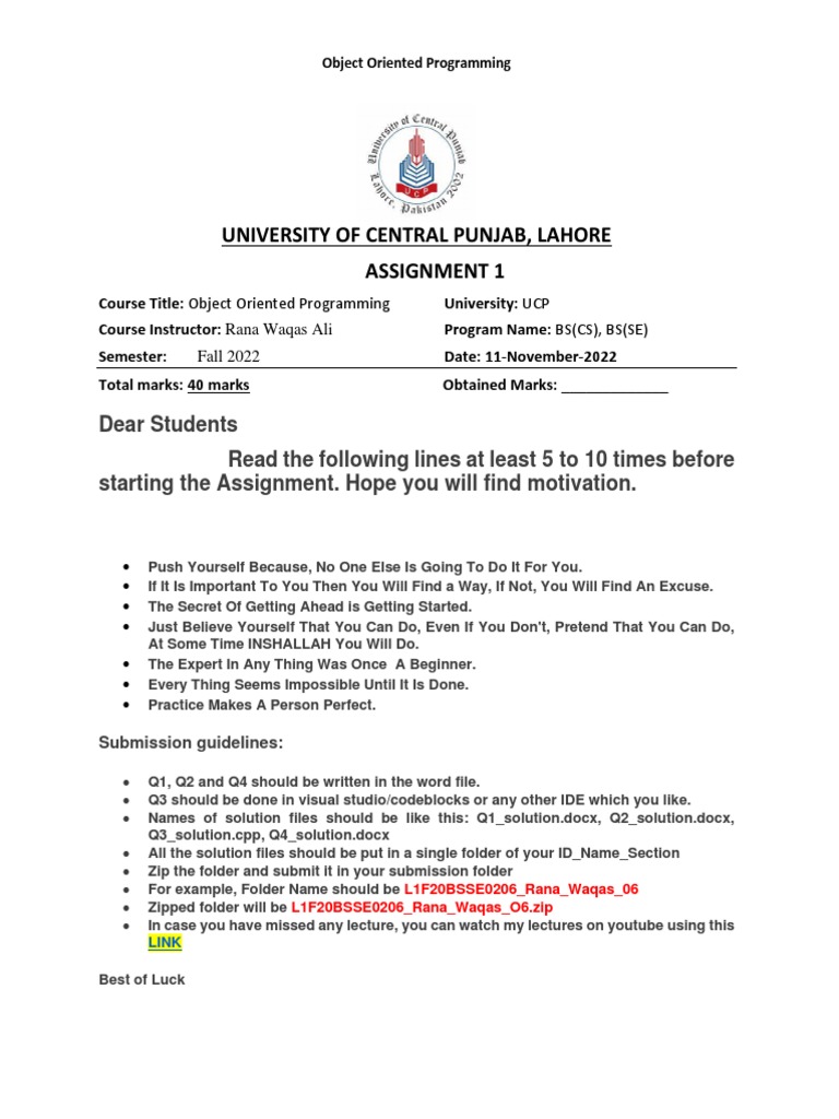 Oop Assignment 1 Pdf Method Computer Programming Class Computer Programming