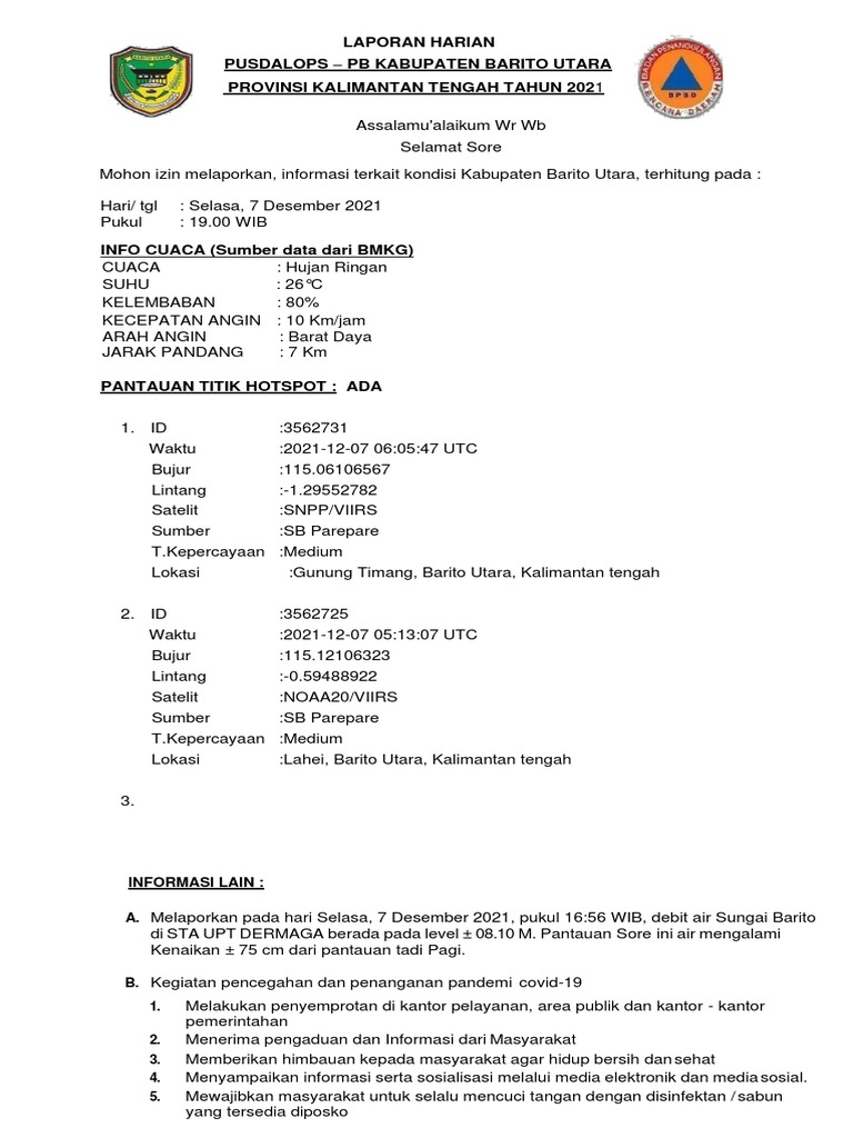 Laporan Harian Pusdalops - PB 07-12-2021 Sore-Dikonversi-Dikonversi | PDF