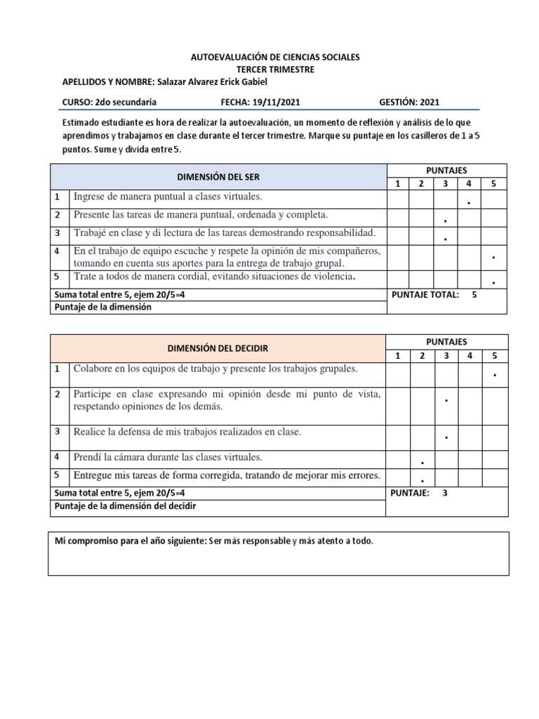 2do Sec. - Tercer Trimestres Autoevaluación de Ciencias Sociales | PDF