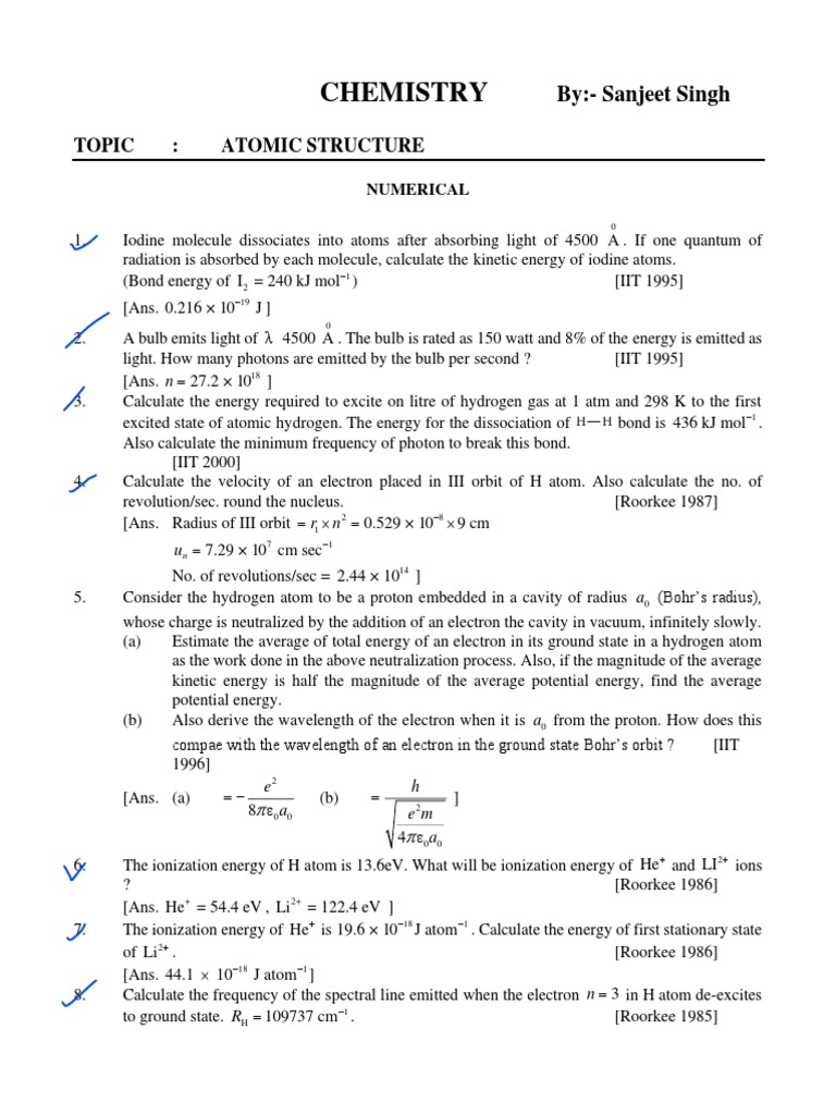 Iit-Jee Atomic Structure-Ans | PDF | Electron | Atoms