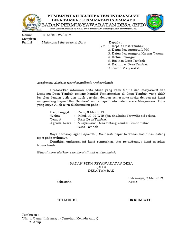 Undangan Musyawarah Desa Tambak | PDF