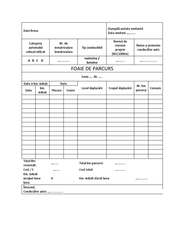 Foaie de Parcurs | PDF
