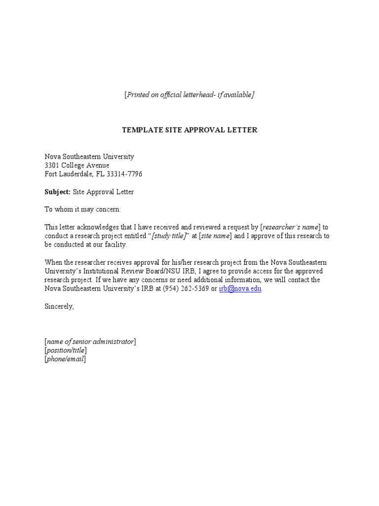 Site Approval for NSU Research | PDF