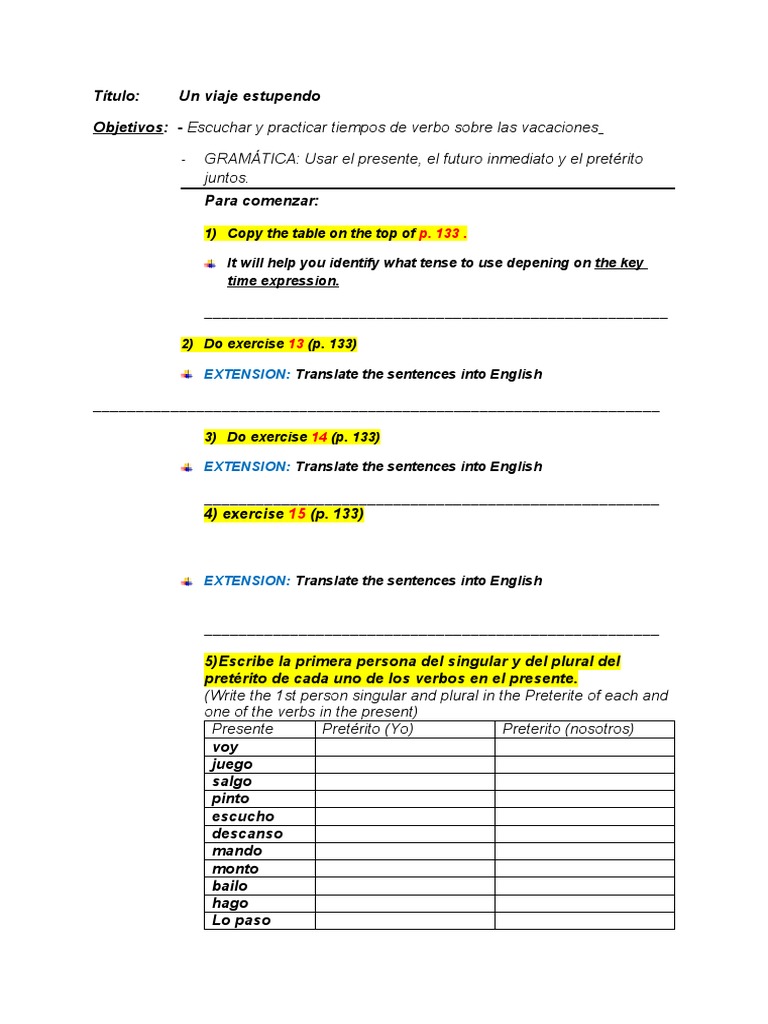Spanish Verb Tenses in Travel Assignments | PDF | Linguistic Typology ...
