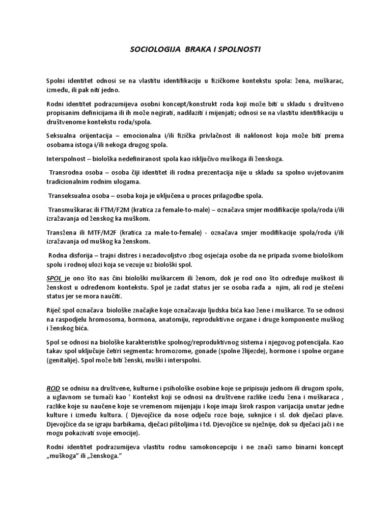 Sociologija Braka I Spolnosti | PDF