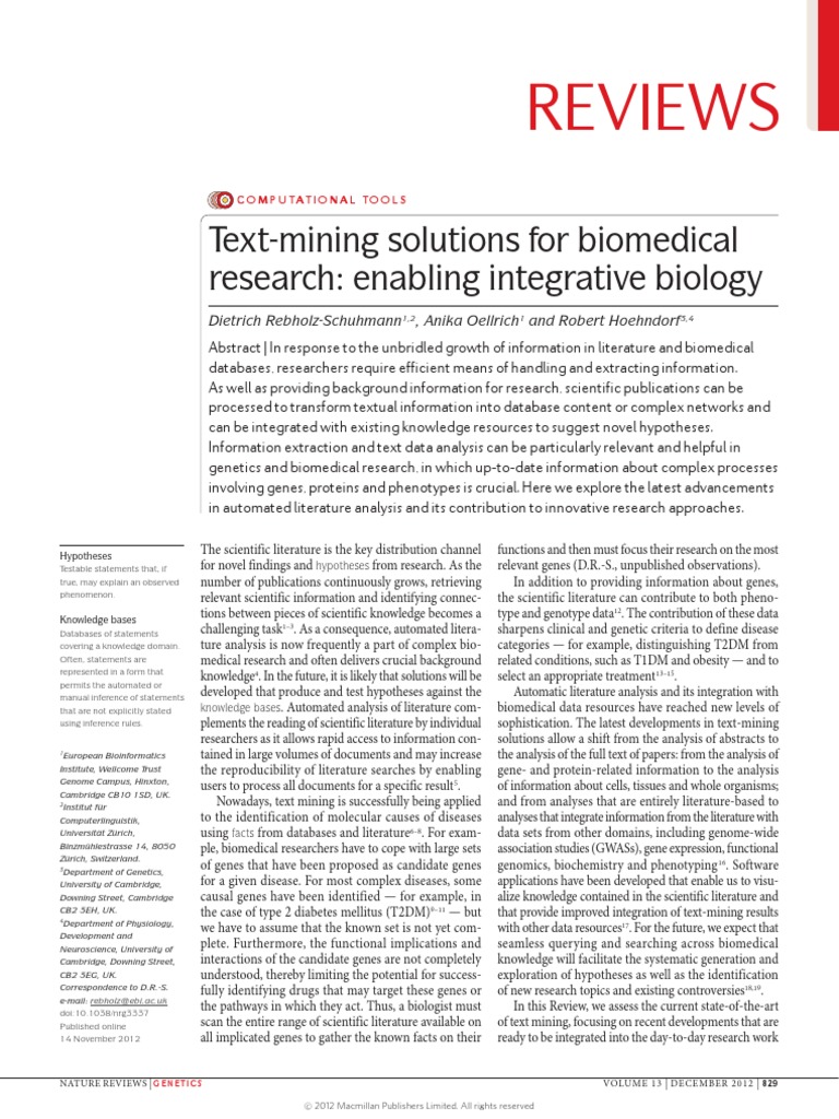 Text Mining Solution For Biomedical Research | PDF