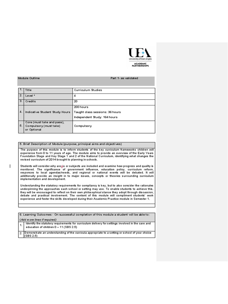 Module Outline L4 Curriculum Studies | PDF | Curriculum | Educational Assessment