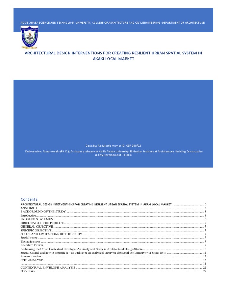 Architectural Design Interventions For Creating Resilient Urban Spatial System in Akaki Local ...