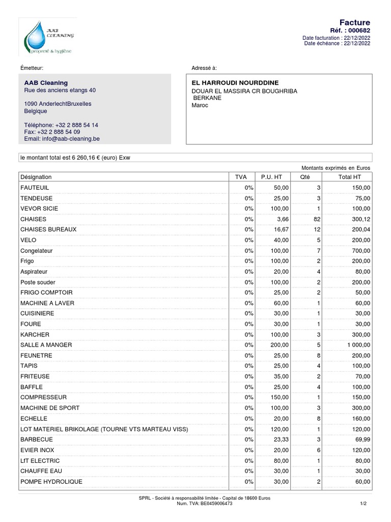 Facture AAB Cleaning - Réf. 000682 | PDF | Concepts légaux | Business