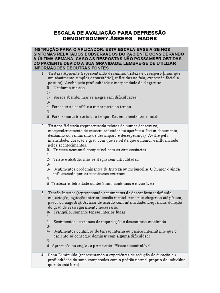 Avaliação da Gravidade da Depressão | PDF | Depressão | Dormir
