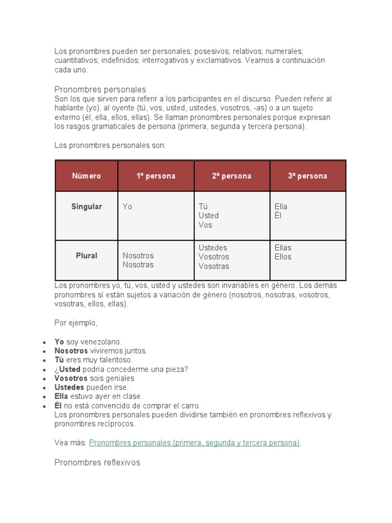 Los Pronombres | PDF | Pronombre | Gramática