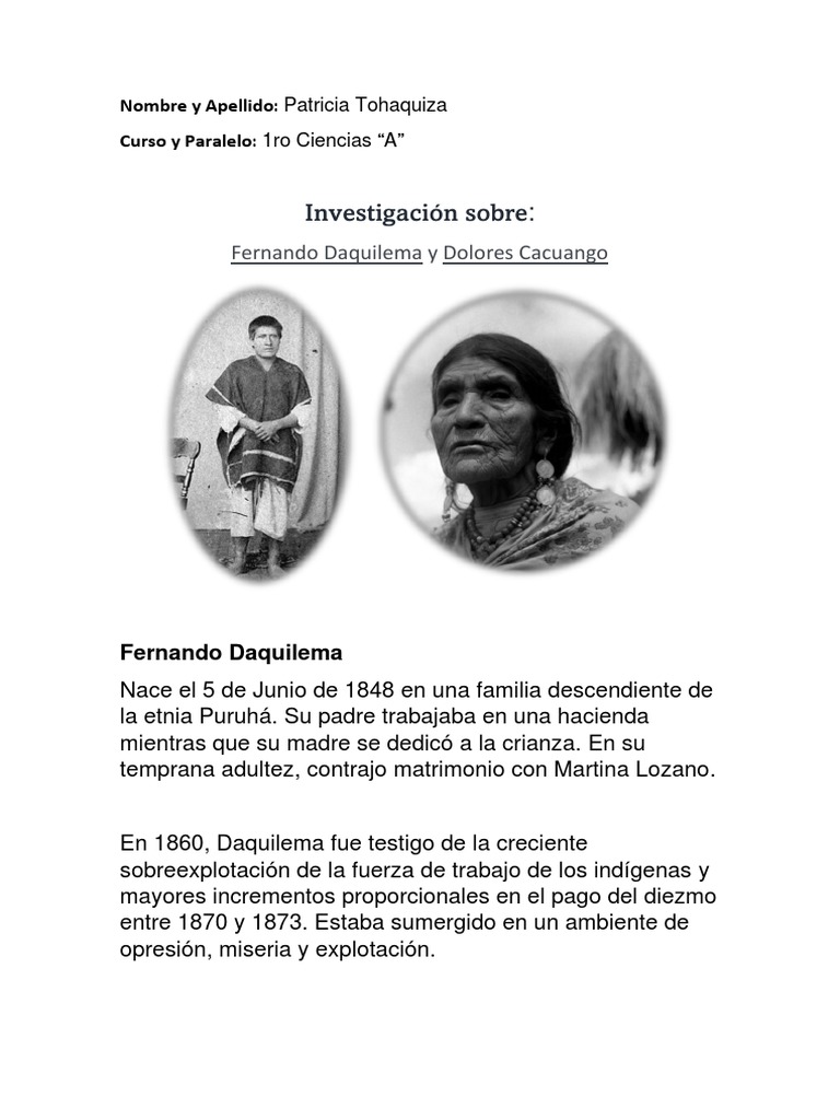 Biografías de Daquilema y Cacuango | PDF | Historia