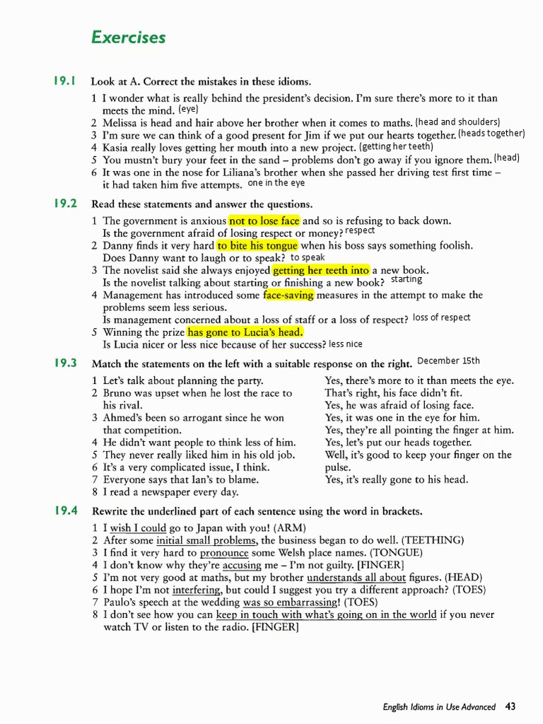 Idioms With Parts of The Body | PDF | Language Arts & Discipline