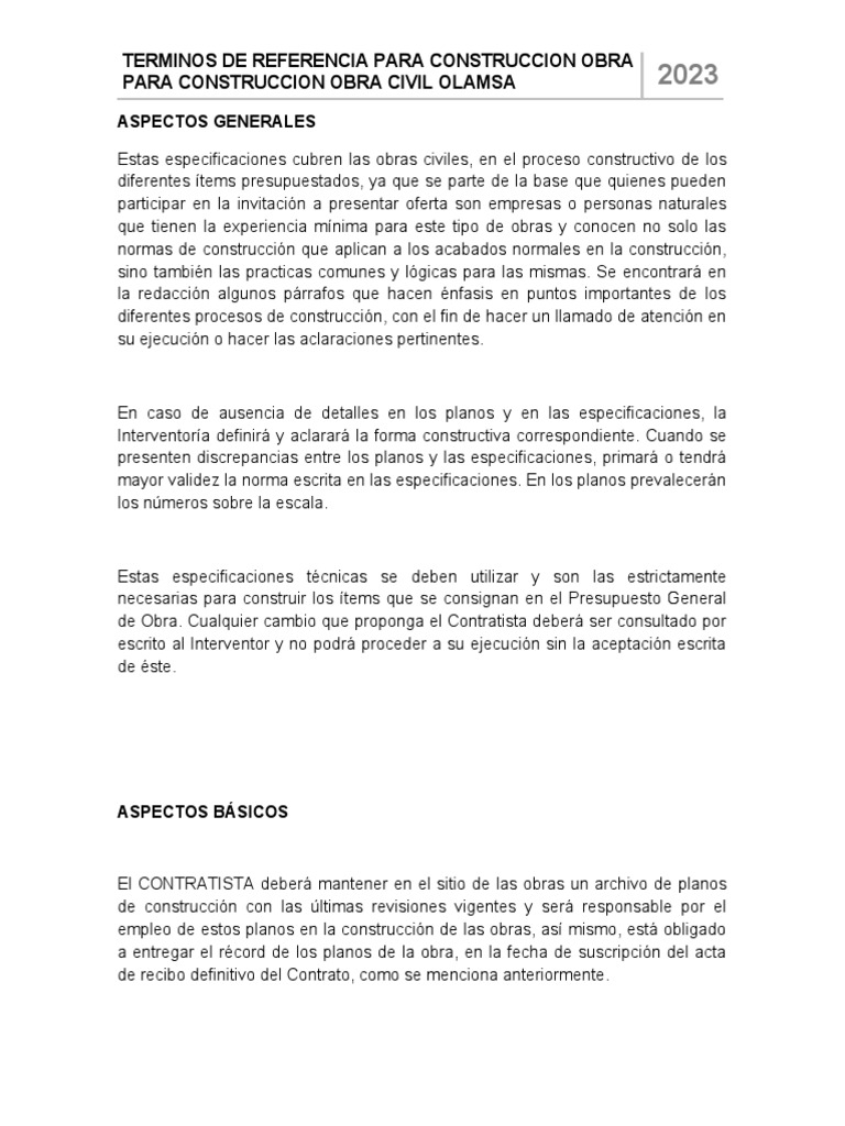 Especificaciones para Presupuestos de Obra | PDF | Fundación ...