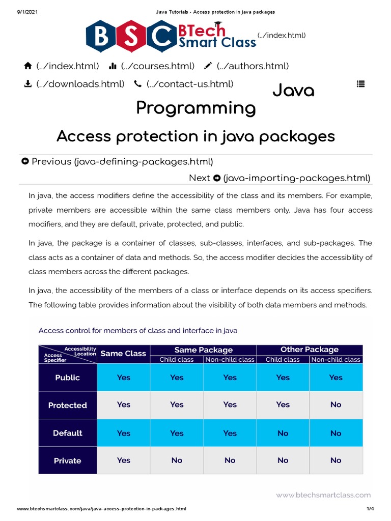 8 A Access Protection in Java Packages | PDF | Class (Computer Programming) | Method (Computer ...