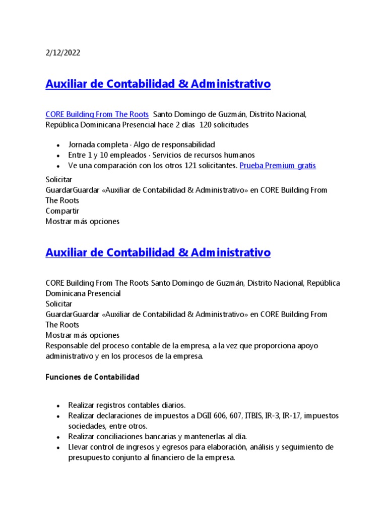 FUNCIONES Auxiliar de Contabilidad | PDF | Contabilidad | Business