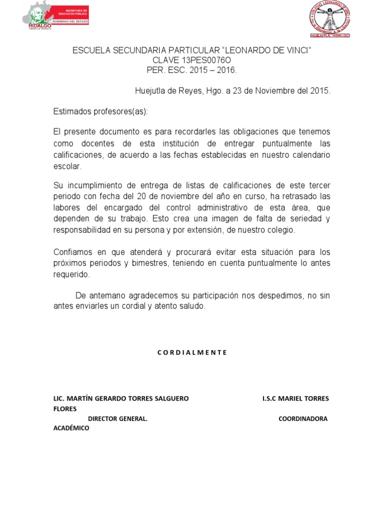 Modelo De Carta Llamado De Atencion